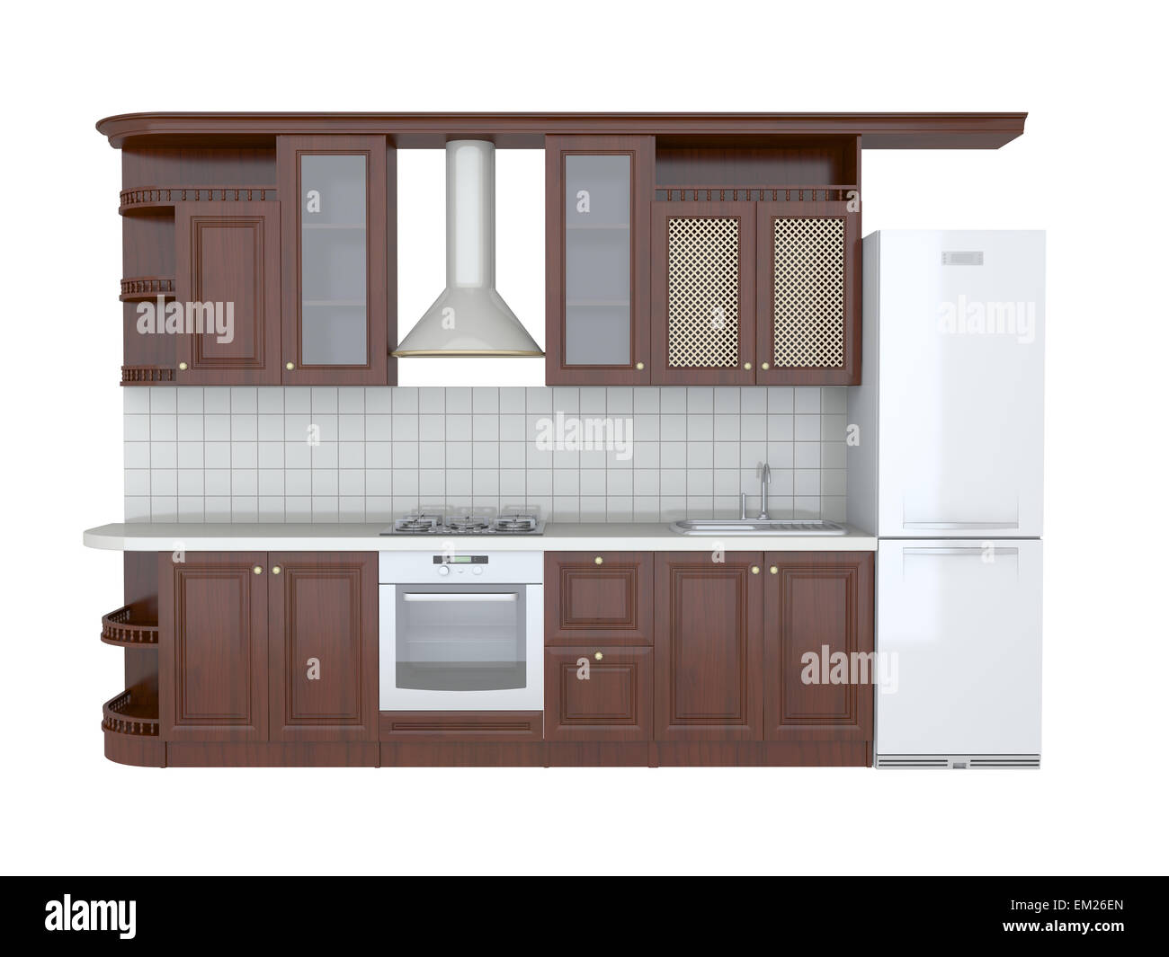 Integral kitchen furniture isolated on white background. digitally ...