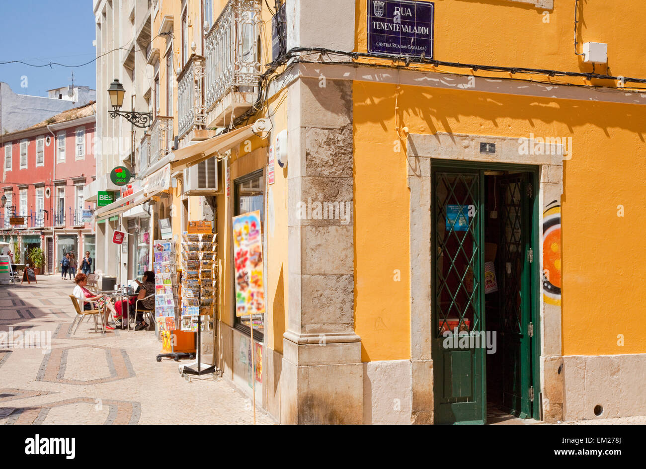 Colourful Buildings Along A Street; Faro Algarve Portugal Stock Photo ...