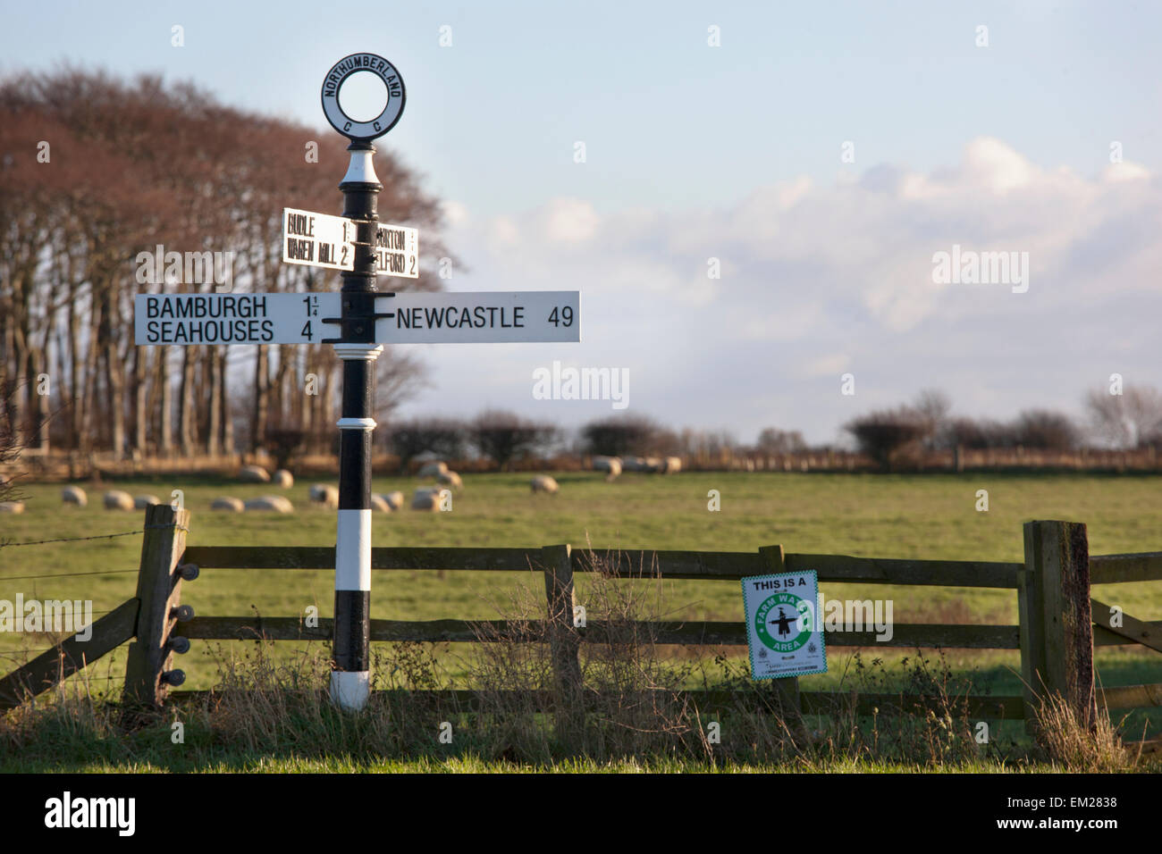 Destination And Distance Sign; Northumberland England Stock Photo - Alamy