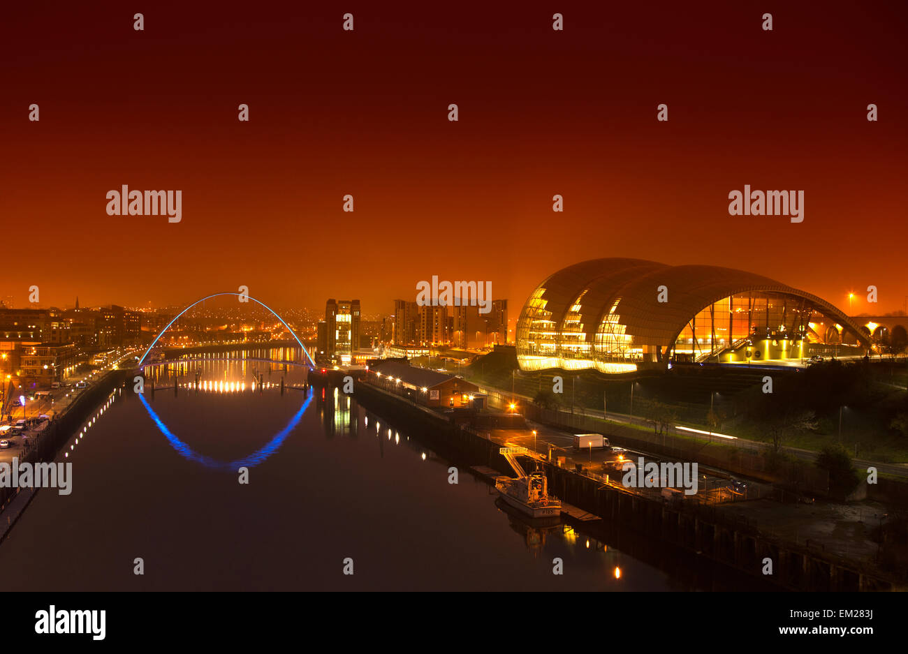 Millenium Bridge And The City Illuminated At Night; Newcastle ...