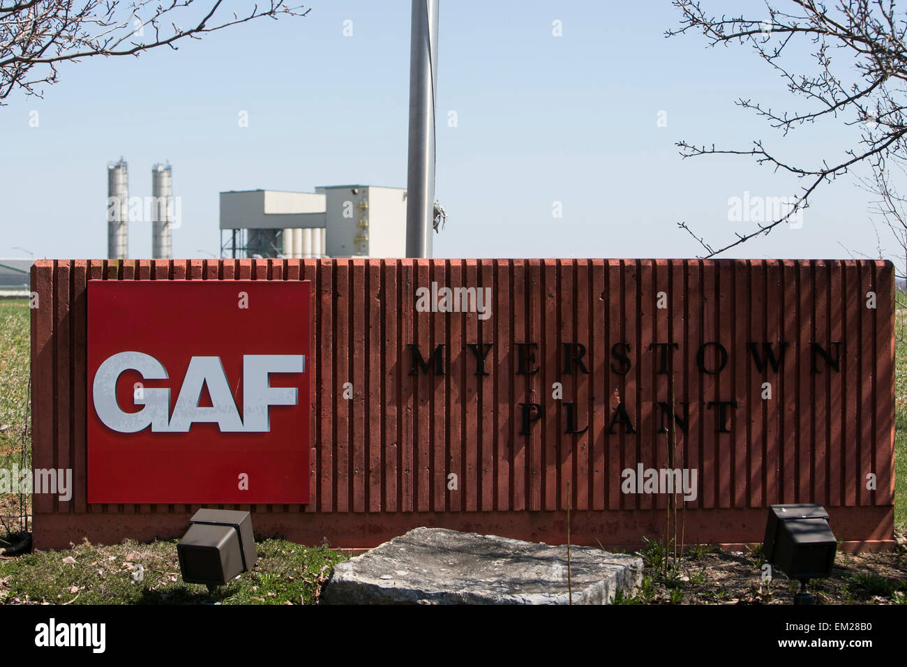 A logo sign outside a facility operated by GAF Materials Corporation in ...