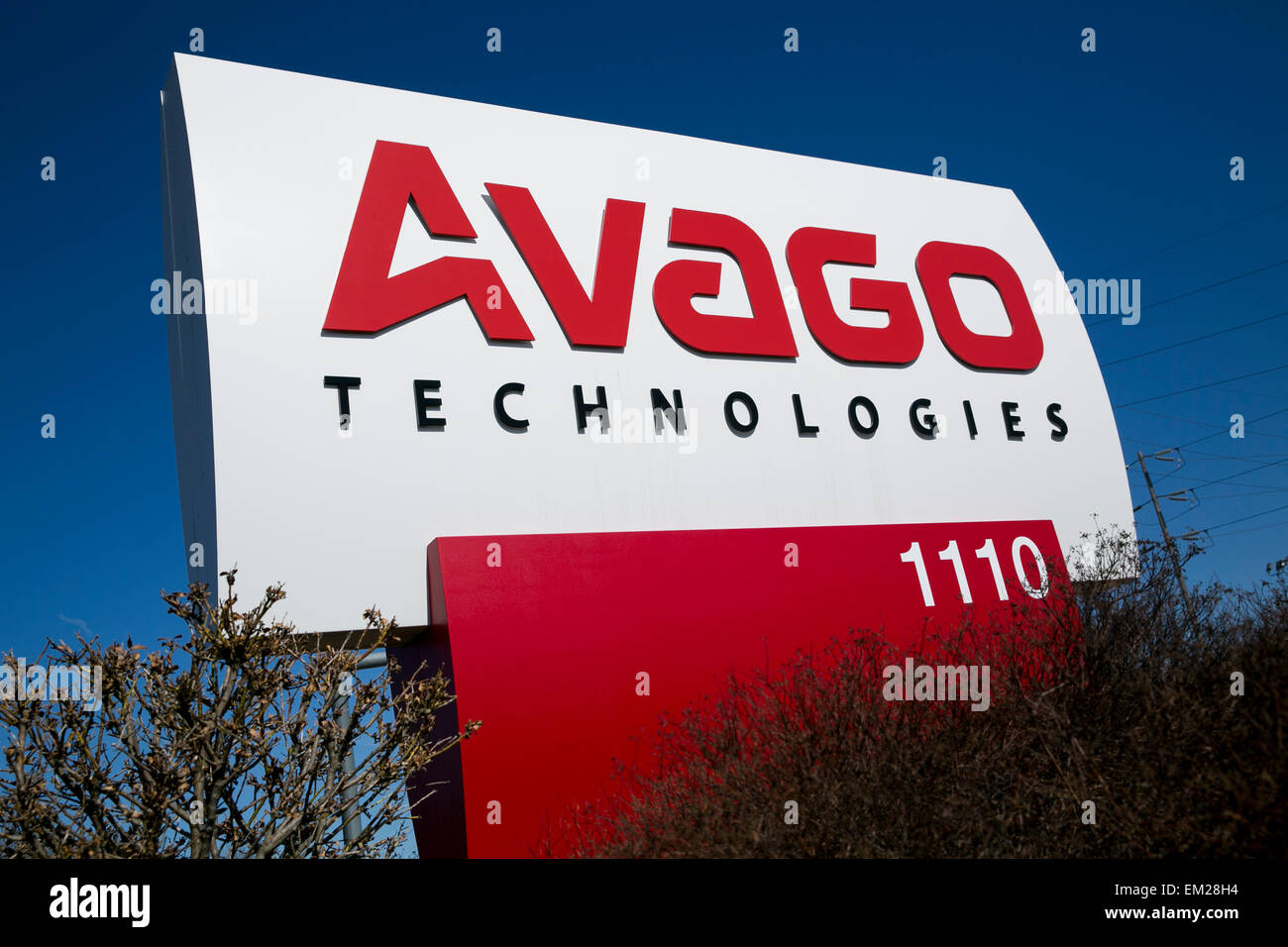 A logo sign outside of a facility operated by Avago Technologies in ...