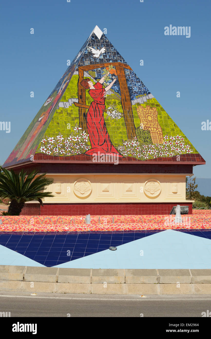 Ceramic Tile On A Pyramid Structure In A Traffic Roundabout; Alaurin De ...