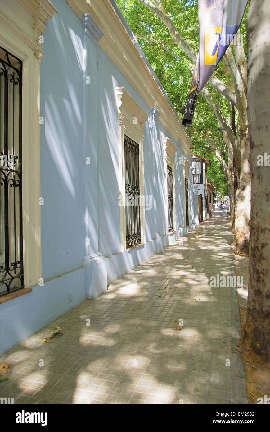 Shaded Street Alongside A Building In South America; Mendoza Argentina ...