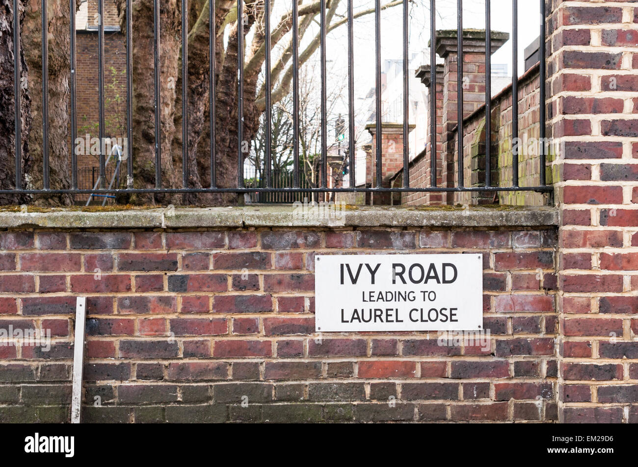 Street sign in Tooting London of Ivy Road leading to Laurel Close Stock ...