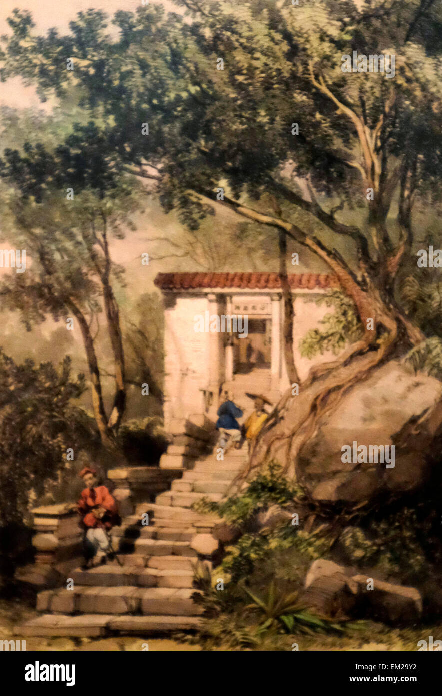 Temple near the Barrier Gate, Macau - Auguste Borget, 1842 Stock Photo ...