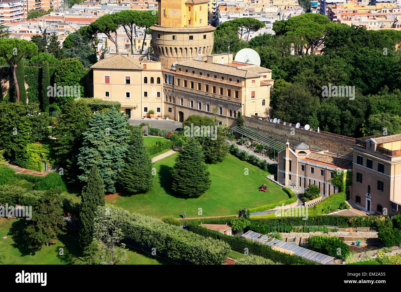 Aerial view of Vatican Gardens from St Peter Basilica, Rome, Italy ...