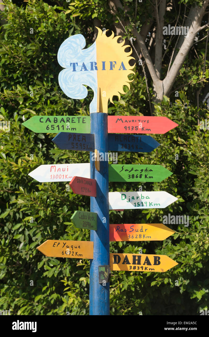 A Destination And Direction Sign; Tarifa Cadiz Andalusia Spain Stock ...