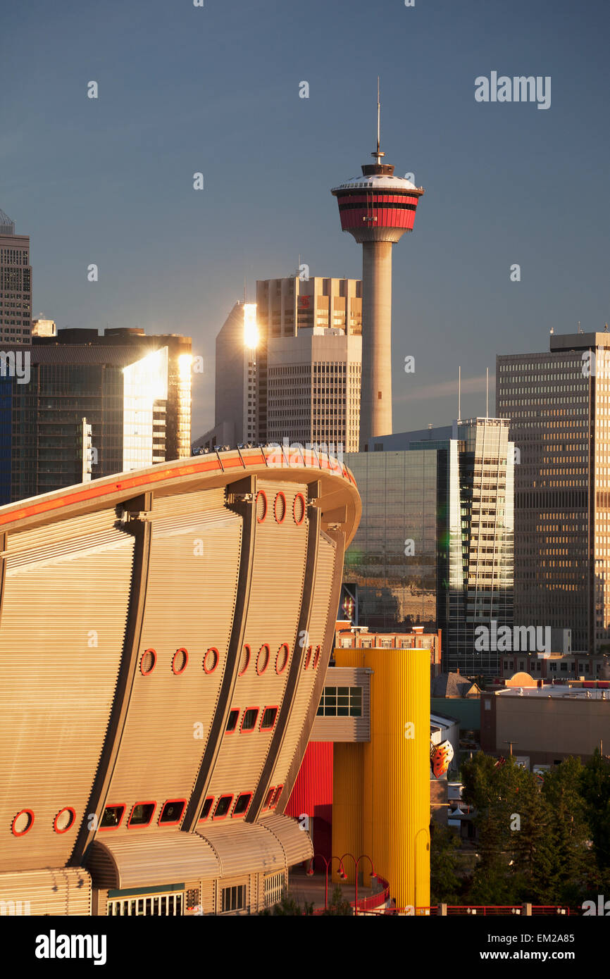 Calgary Saddledome With The Calgary Tower And Buildings In Background ...