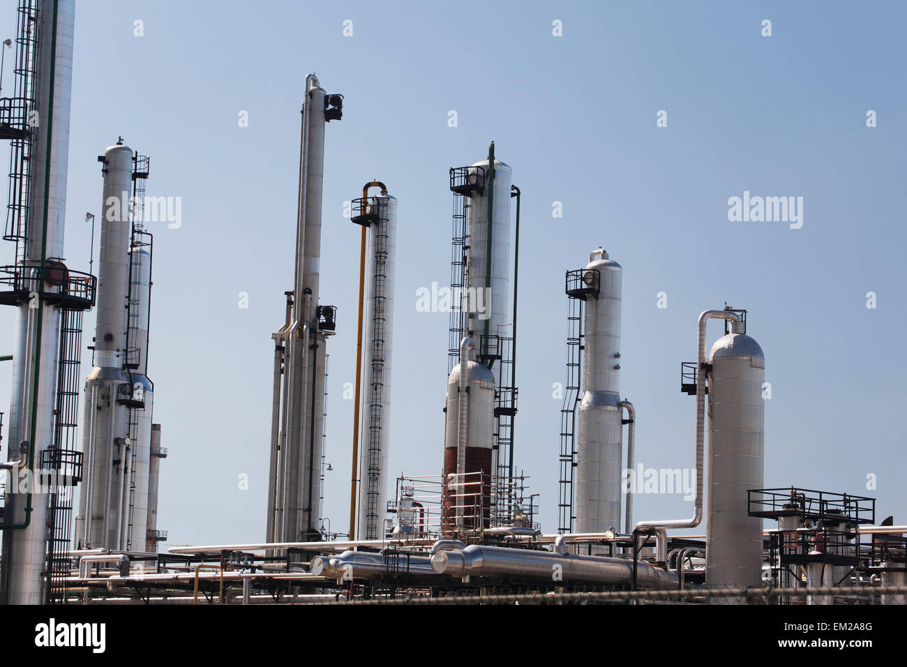 Towers Of A Refinery Against A Blue Sky; Alberta Canada Stock Photo - Alamy