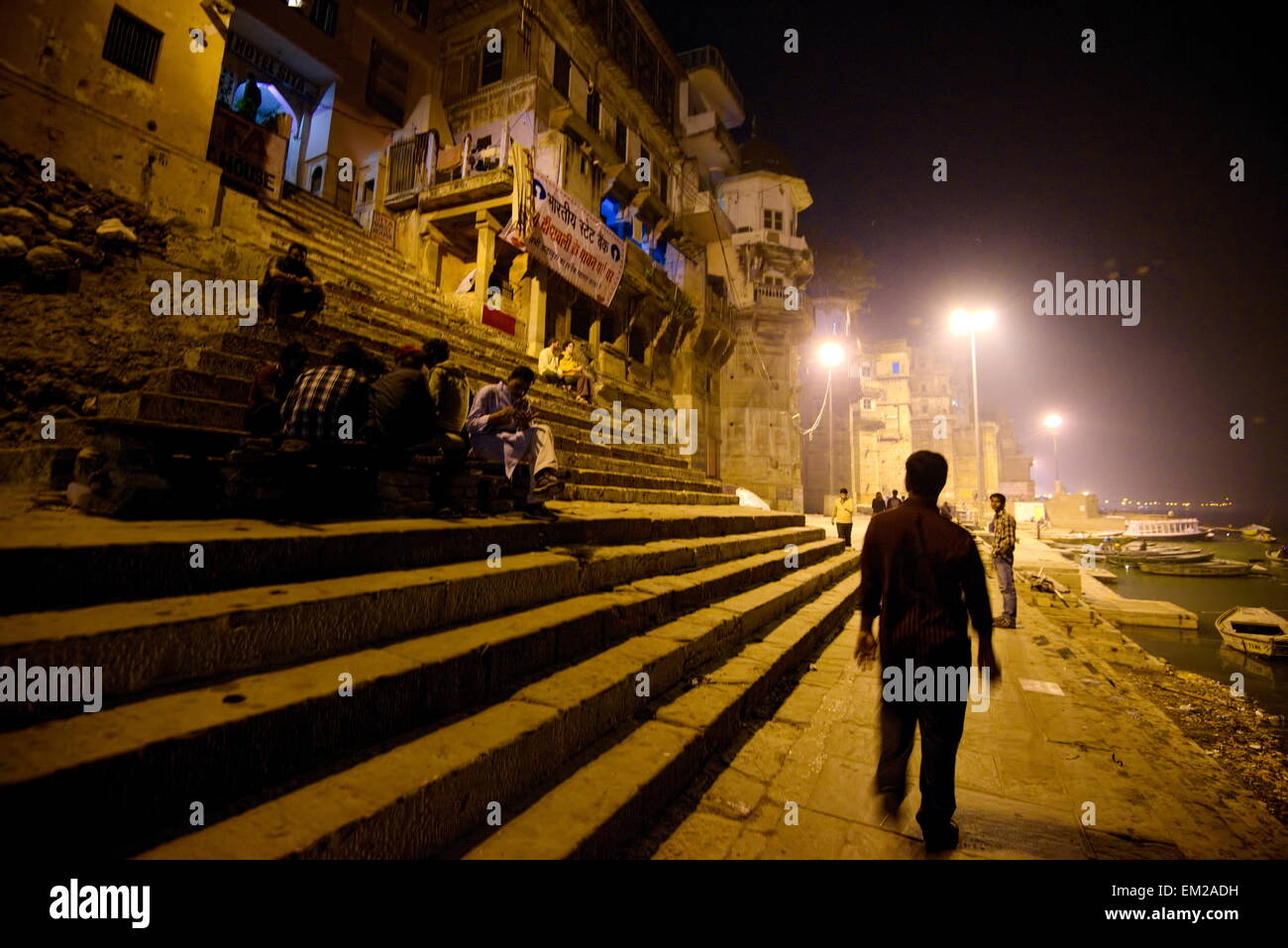 The ghats of Varanasi by night Stock Photo - Alamy