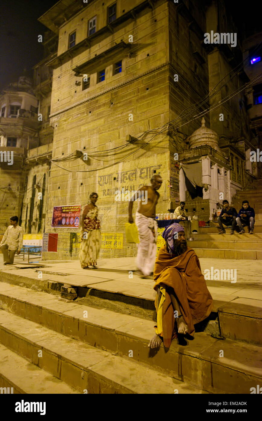 The ghats of Varanasi by night Stock Photo - Alamy