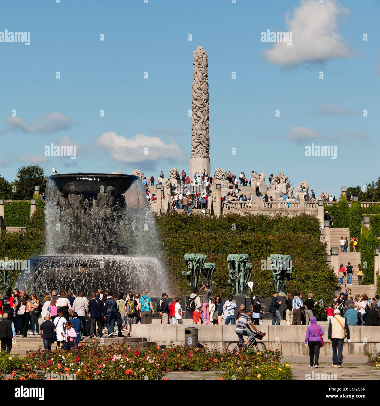 A Crowd Gathers At Frogner Park Vigeland Sculpture Park; Oslo Norway ...