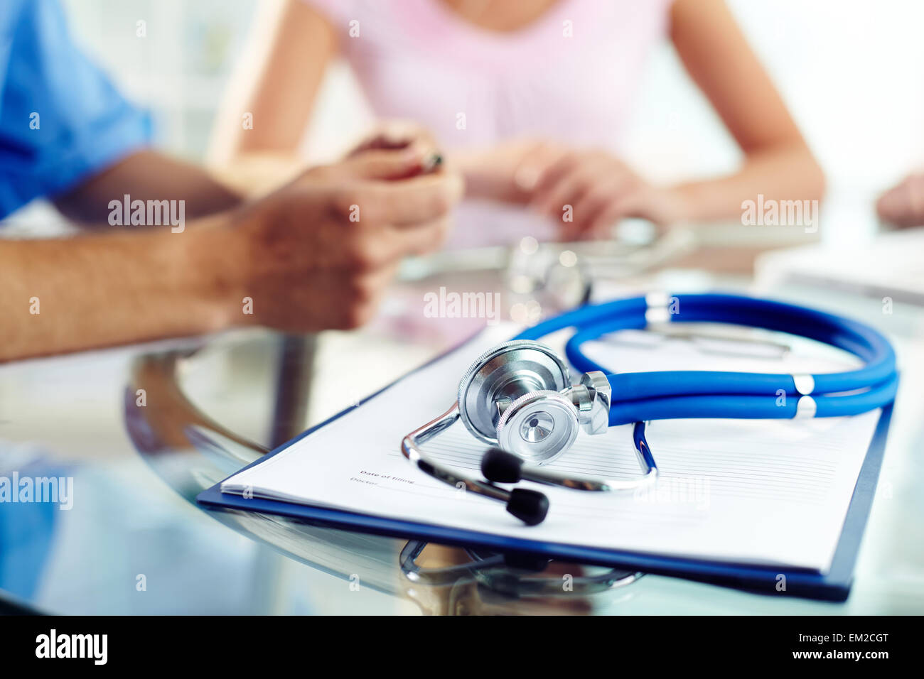 Prescription paper and stethoscope on workplace of doctor Stock Photo ...