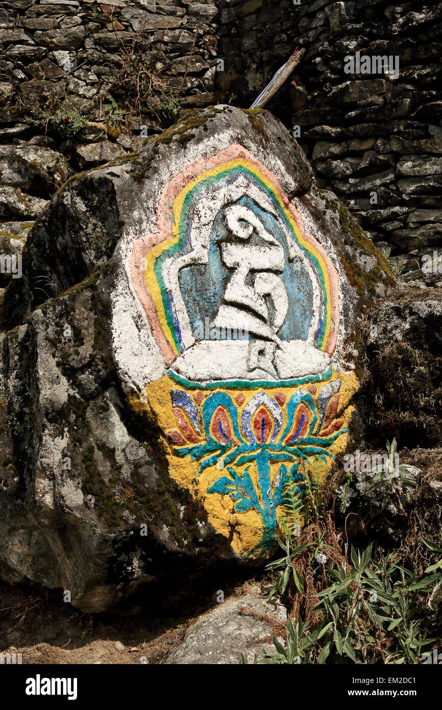 Carved stone tablets. Everest region, Nepal, Himalayas Stock Photo - Alamy