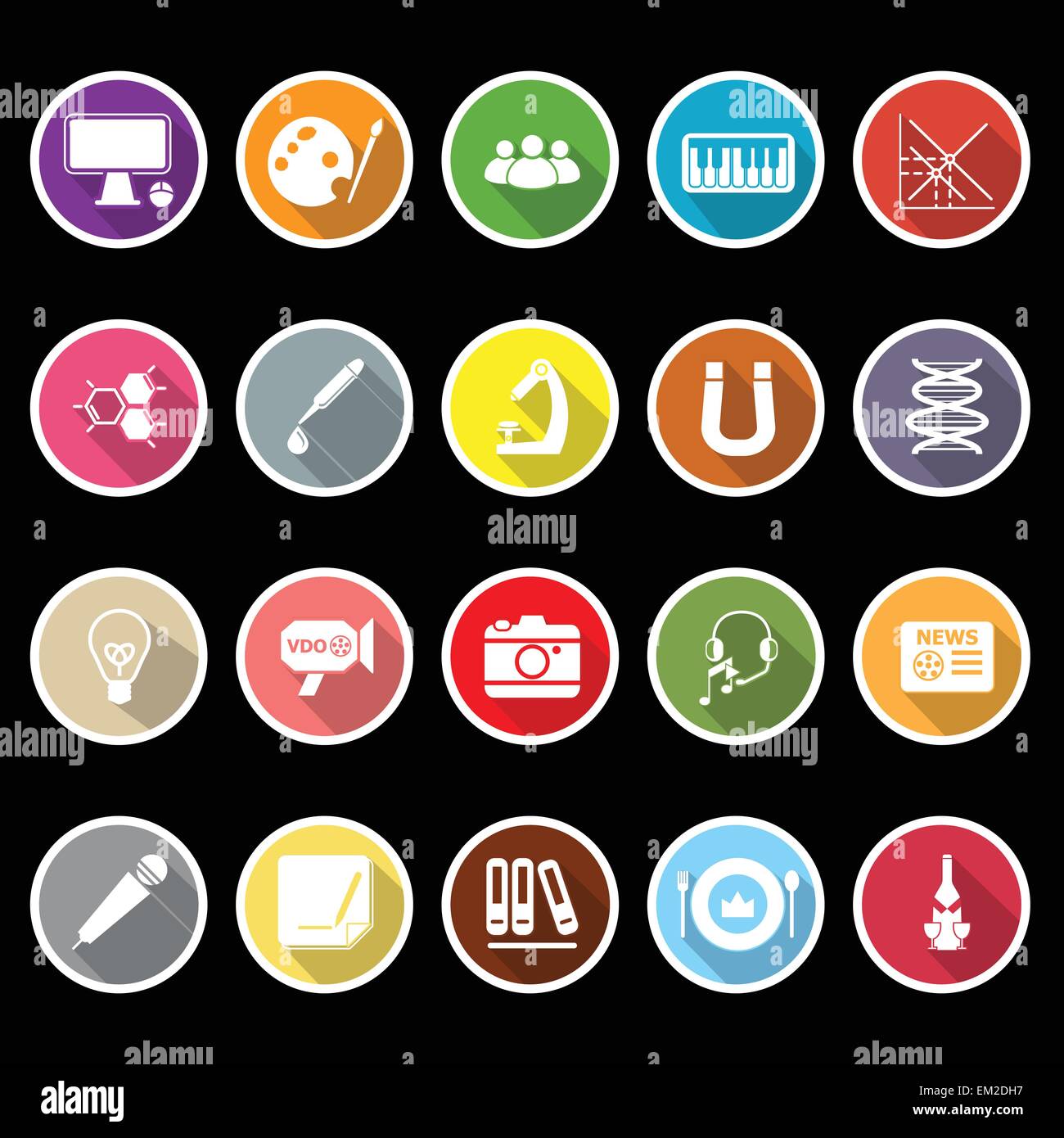 General learning icons with long shadow, stock vector Stock Vector ...