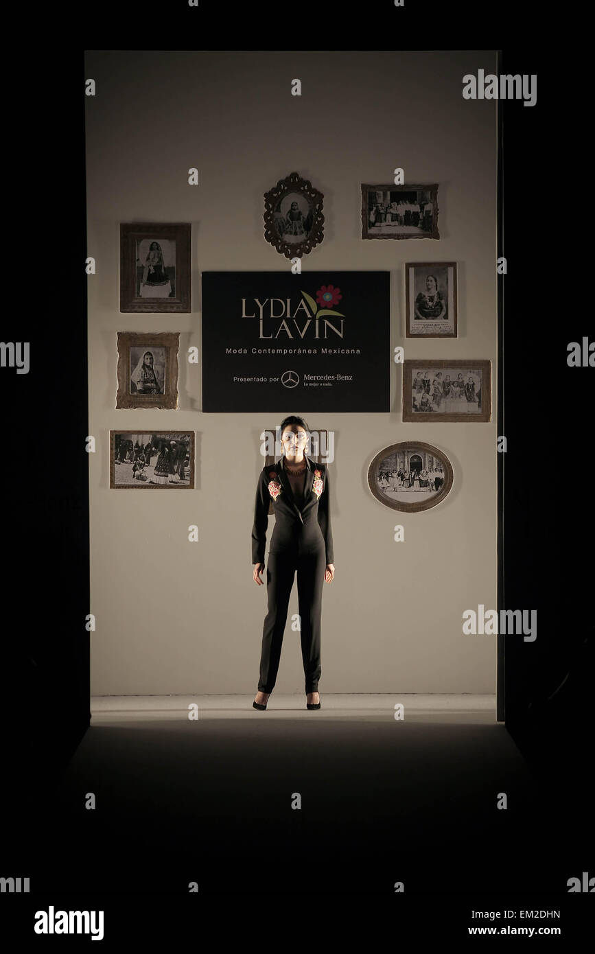 Mexico City, Mexico. 15th Apr, 2015. A model presents a creation of the ...