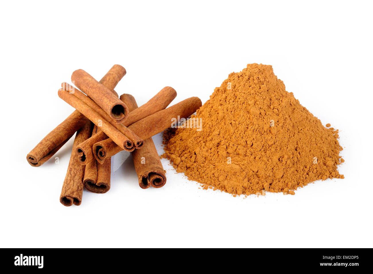 Cinnamon sticks and powder on white background Stock Photo - Alamy