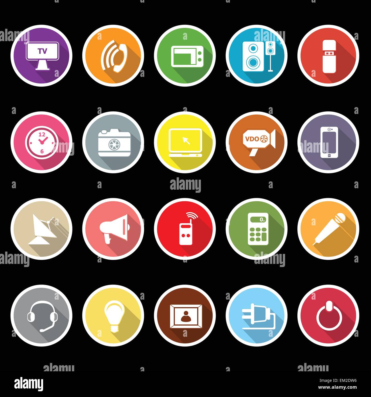 Electronic icons with long shadow, stock vector Stock Vector Image ...