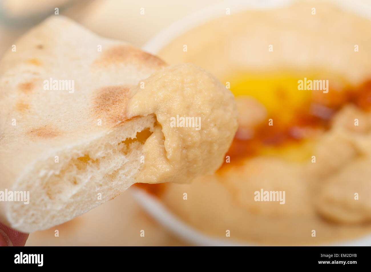 traditional chickpeas Hummus with pita bread and paprika on top Stock ...