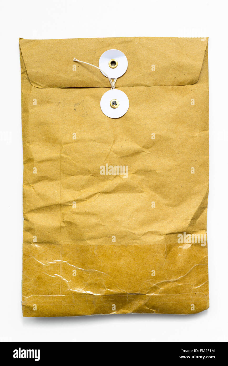 crumpled postal pocket closed by thread lock isolated on white Stock ...
