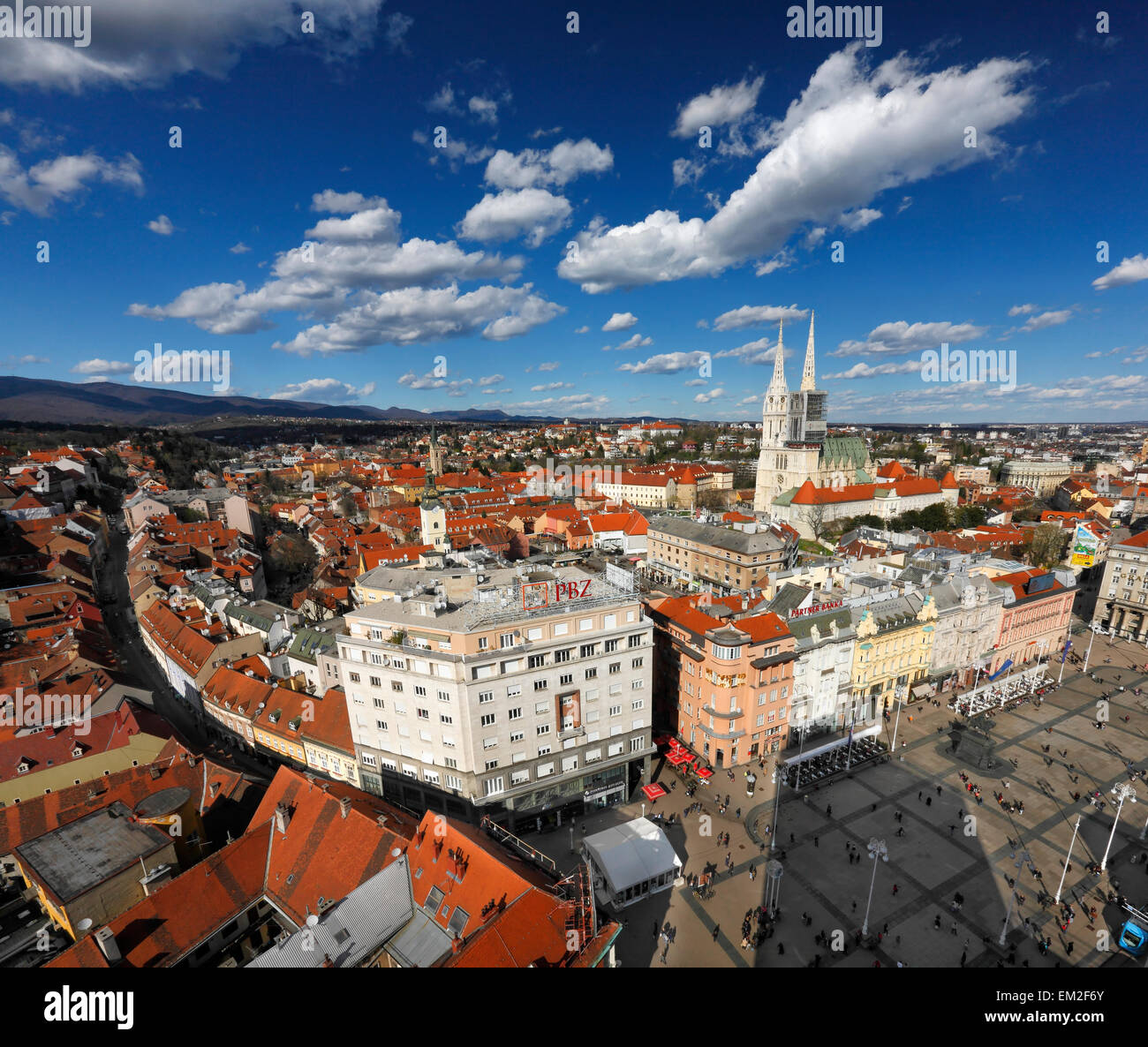 Zagreb aerial view. Jelacic square and Zagreb Cathedral Stock Photo - Alamy