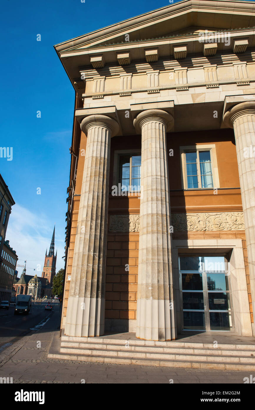 A Building With Large Columns In Old Town; Stockholm Sweden Stock Photo ...