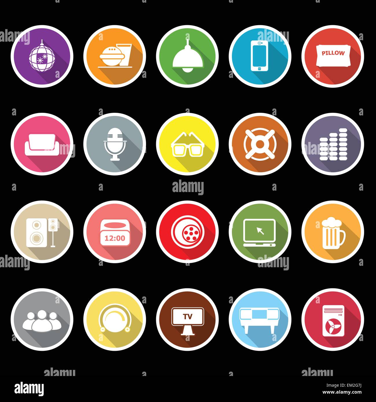 Home theater icons with long shadow, stock vector Stock Vector Image ...