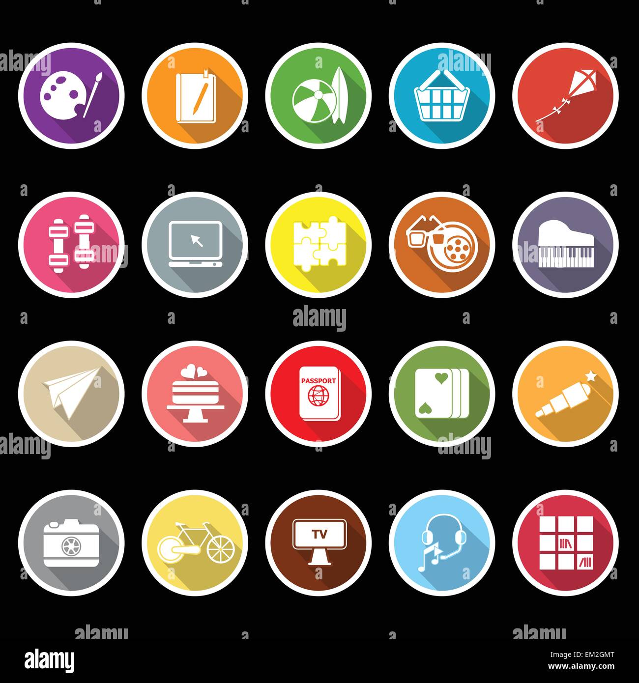 Hobby icons with long shadow, stock vector Stock Vector Image & Art - Alamy