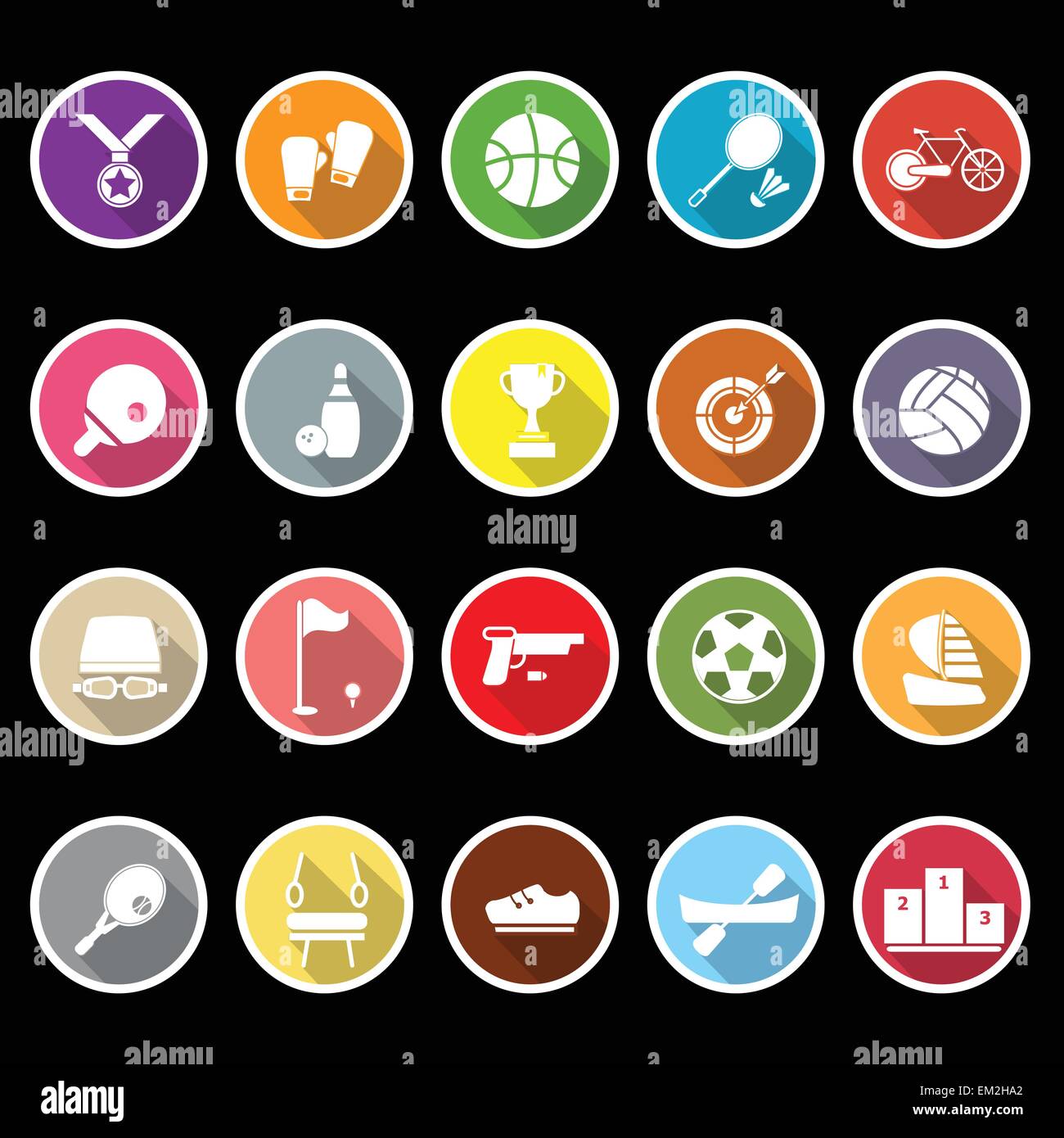 Sport game athletic icons with long shadow, stock vector Stock Vector ...