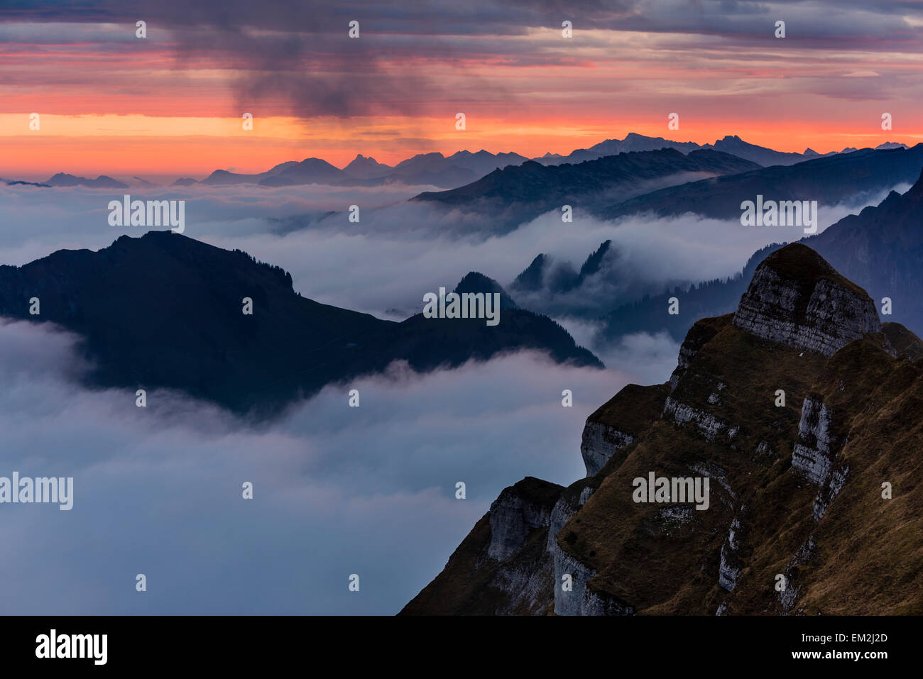 Sea of fog over the Bregenz Forest at sunrise, Au, Bregenz Forest ...