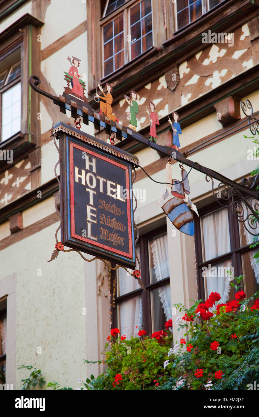 Sign For A Hotel Hanging From The Side Of A Building; Rothenburg Ob Der ...