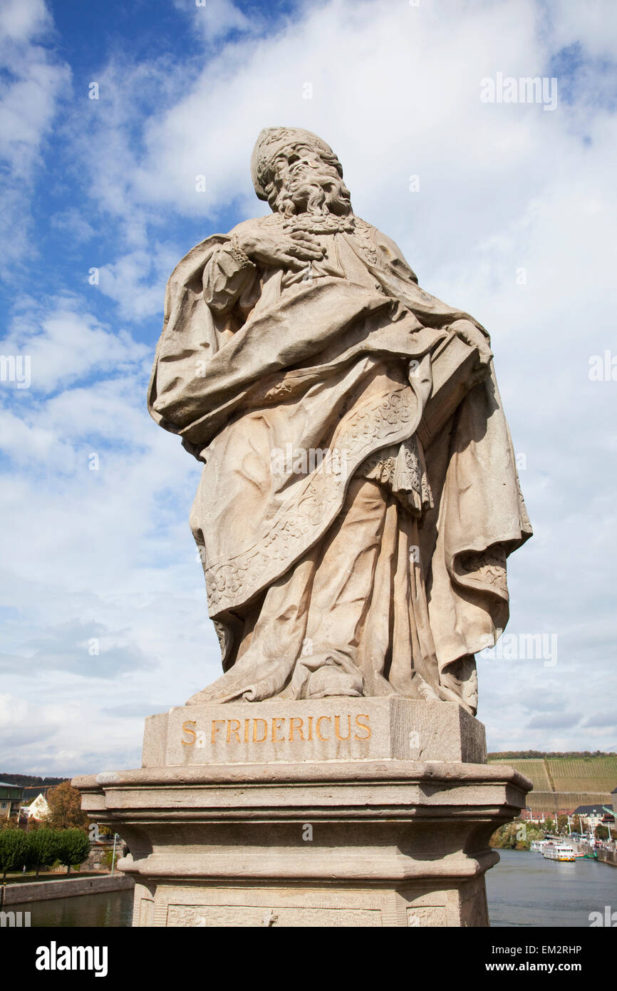 Statue On The Old Bridge Over Main River; Wurzburg Bavaria Germany ...