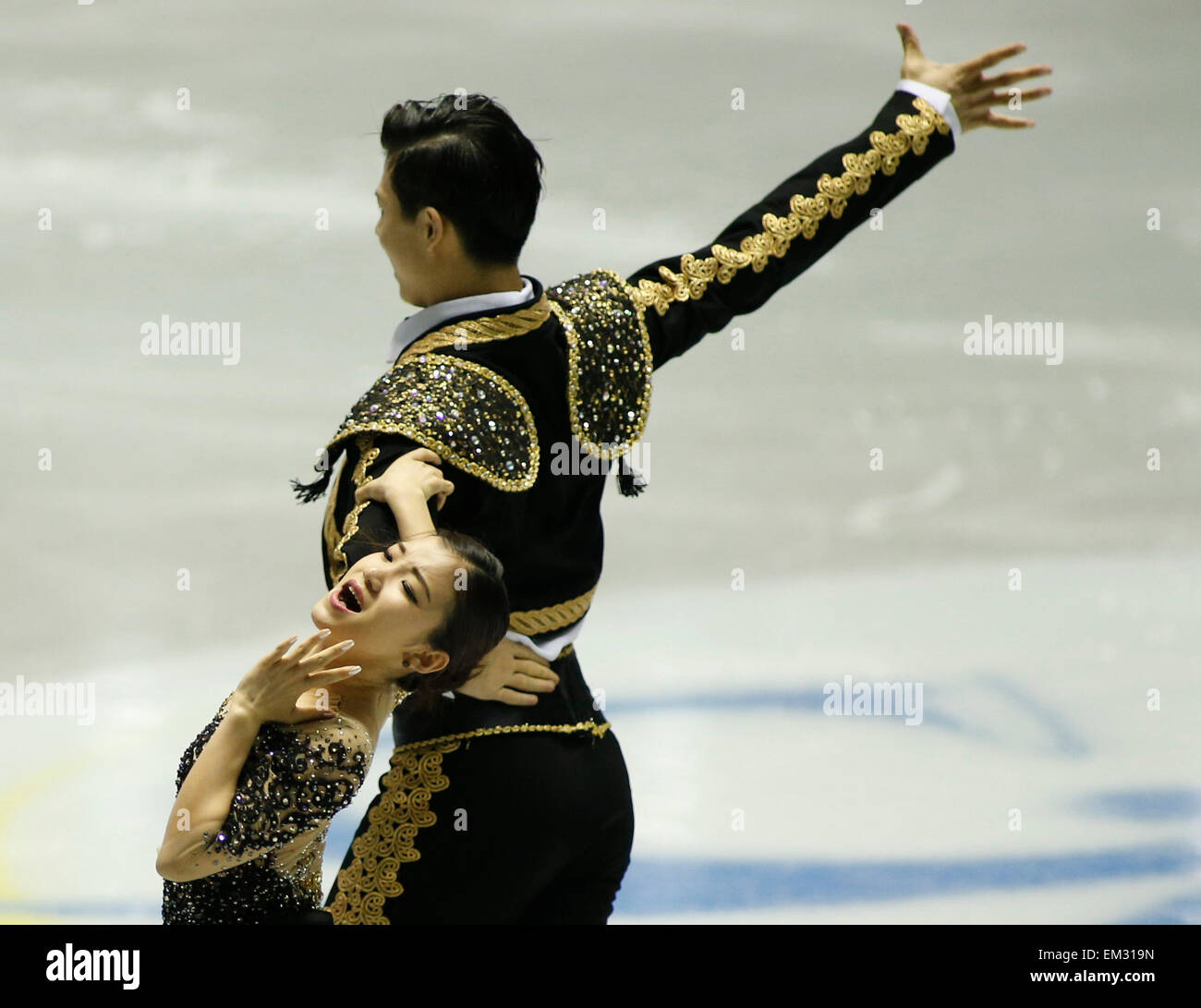 Tokyo, Japan. 16th Apr, 2015. Wang Shiyue (bottom) and Liu Xinyu of ...
