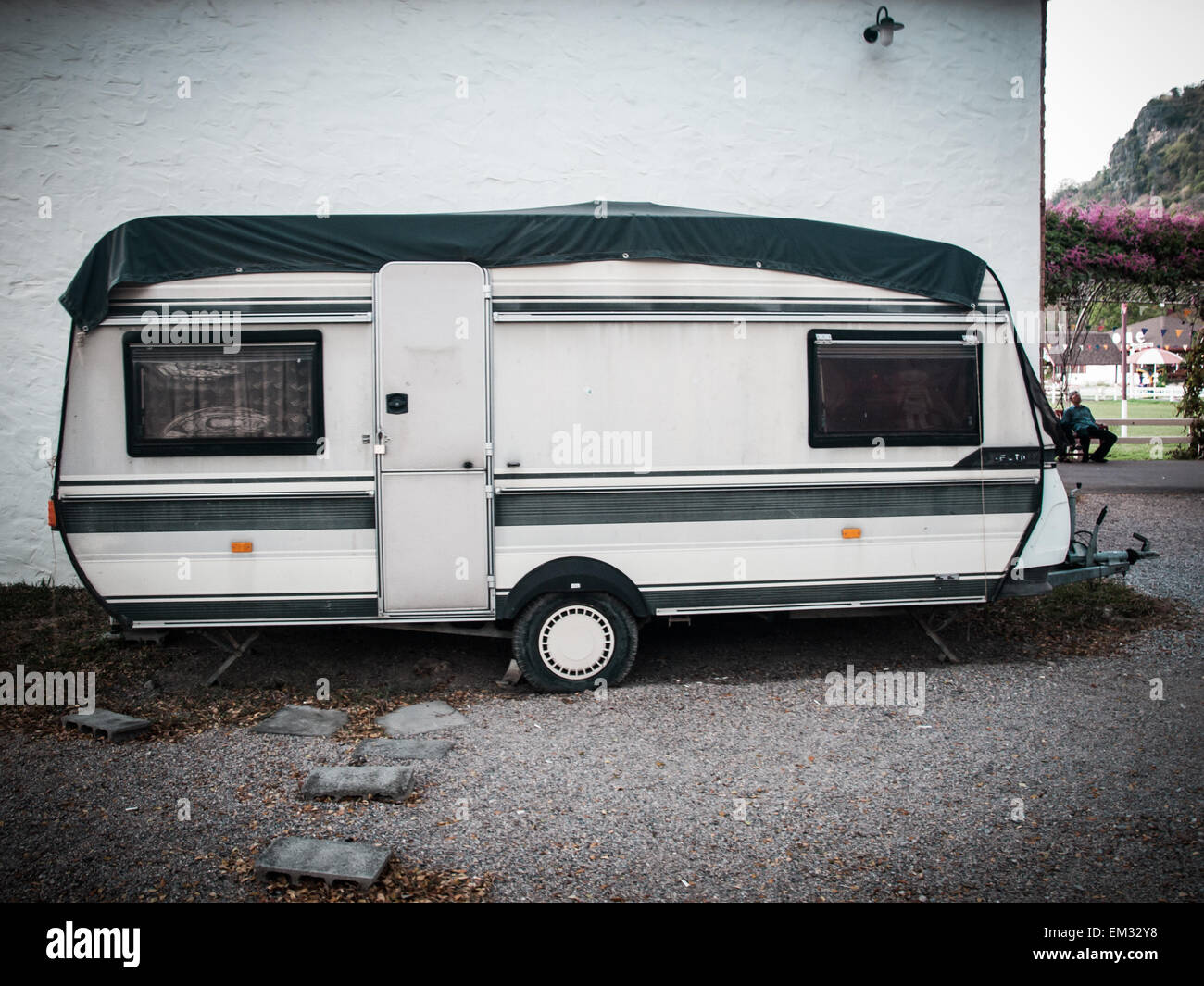 old camper van in retro style Stock Photo - Alamy
