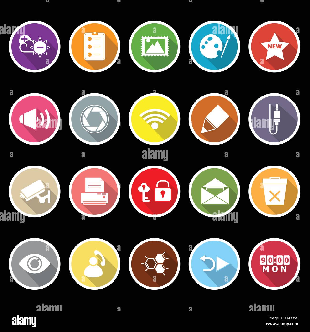 General computer screen flat icons with long shadow, stock vector Stock ...