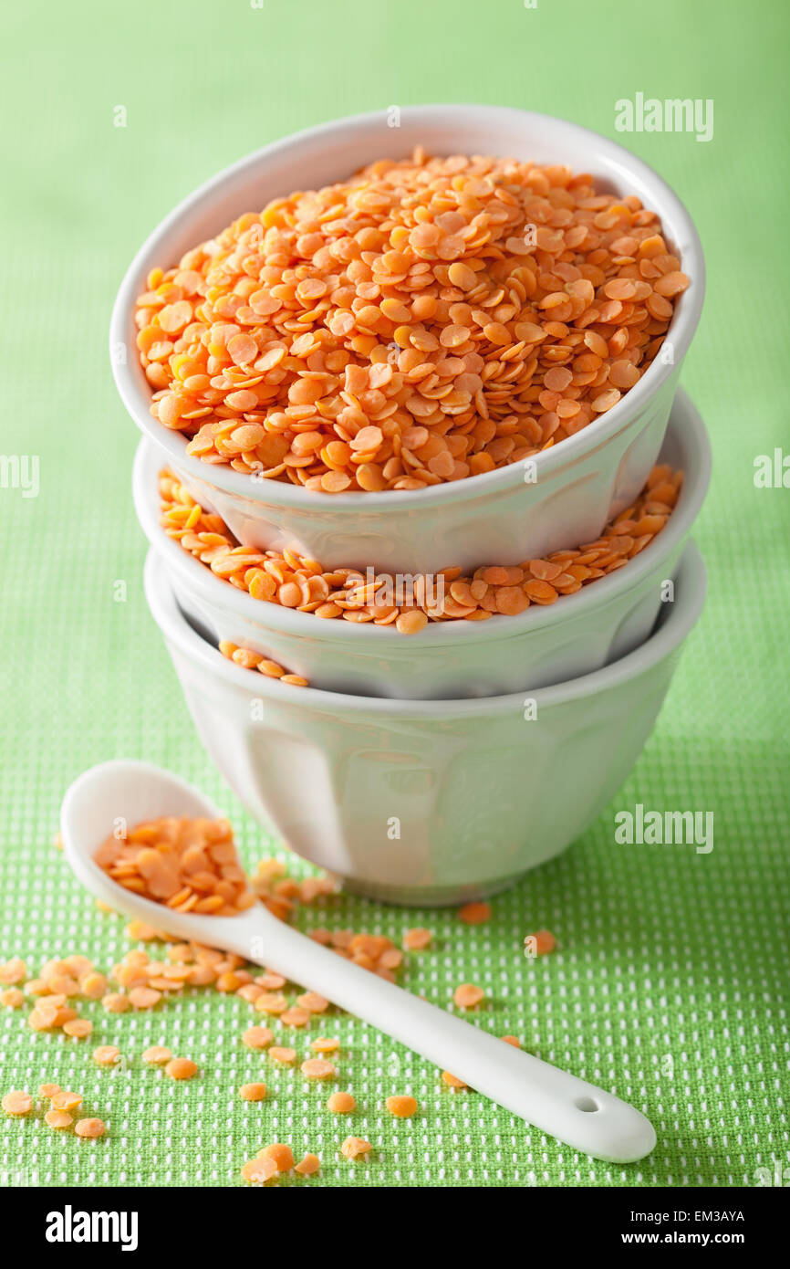 raw healthy red lentils in bowls Stock Photo - Alamy