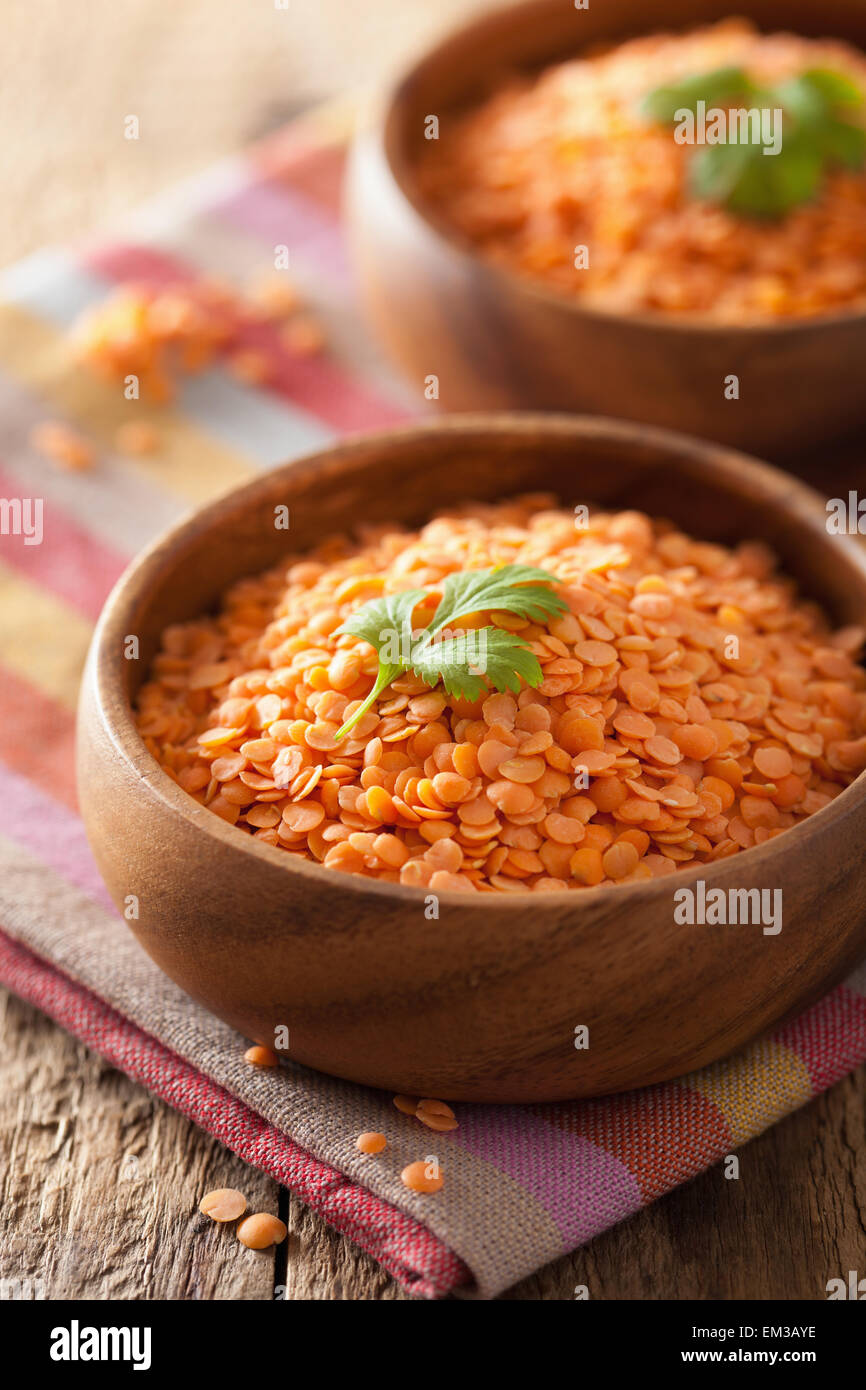 raw healthy red lentils in bowls Stock Photo - Alamy