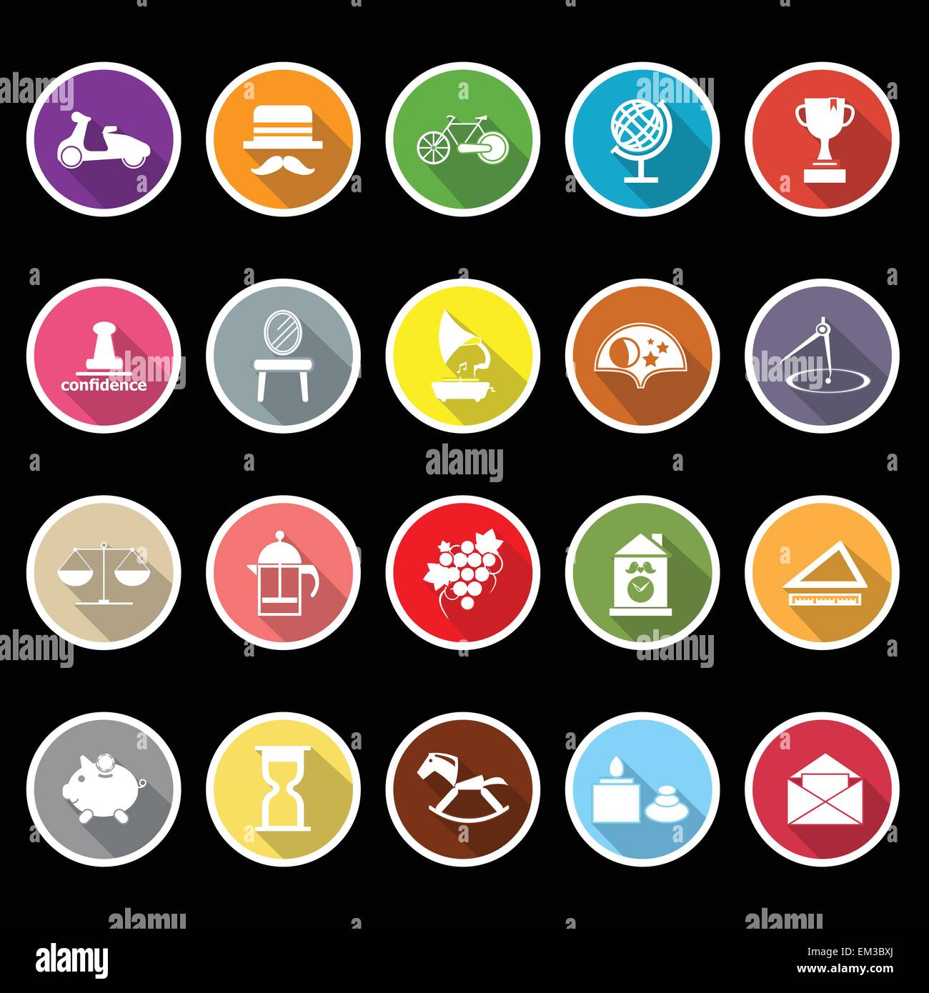 Vintage item flat icons with long shadow, stock vector Stock Vector ...
