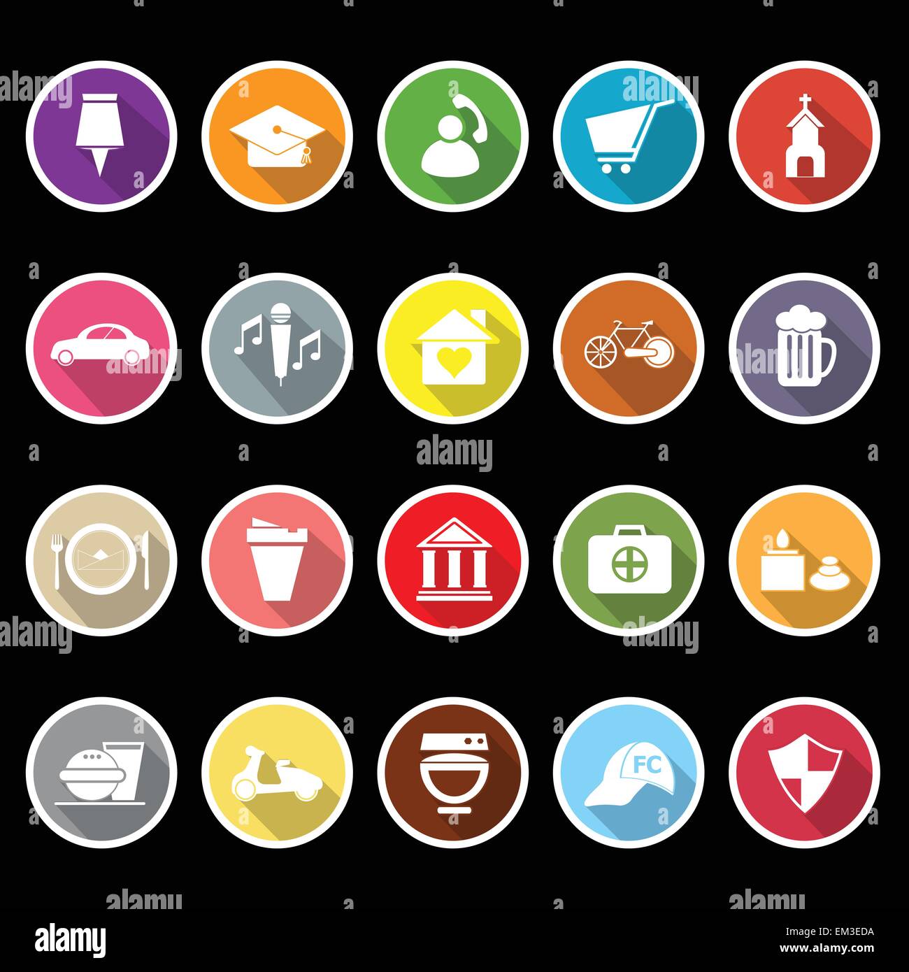 Map sign and symbol flat icons with long shadow, stock vector Stock ...