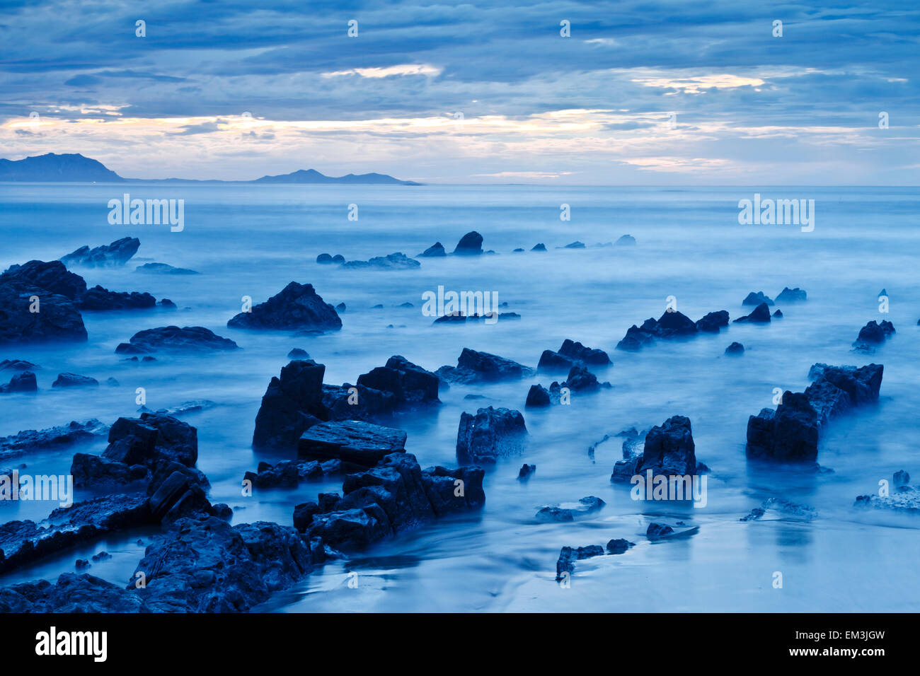 Barrika beach at dusk. Biscay, Basque Country, Spain, Europe Stock ...