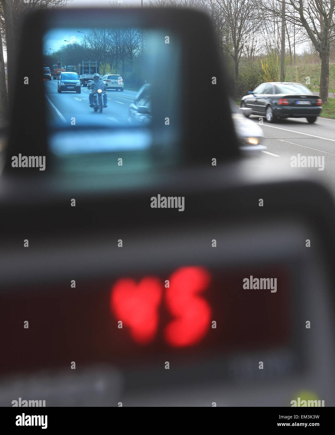 Magdeburg, Germany. 16th Apr, 2015. A view through a measuring device ...