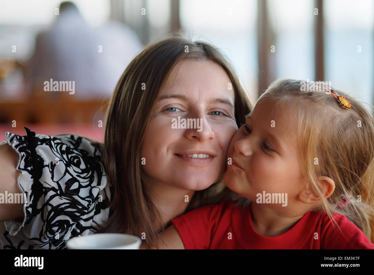 Happy mother and little daughter. Family photo closeup. Shallow depth ...