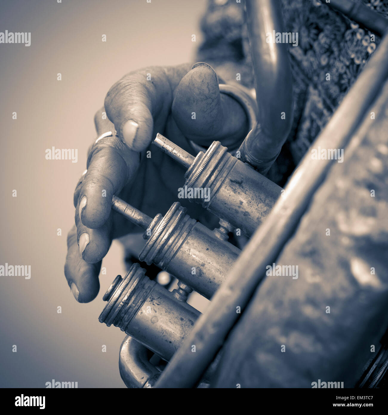 Closeup Of A Man's Fingers Playing A Brass Instrument; Ludhiana, Punjab ...