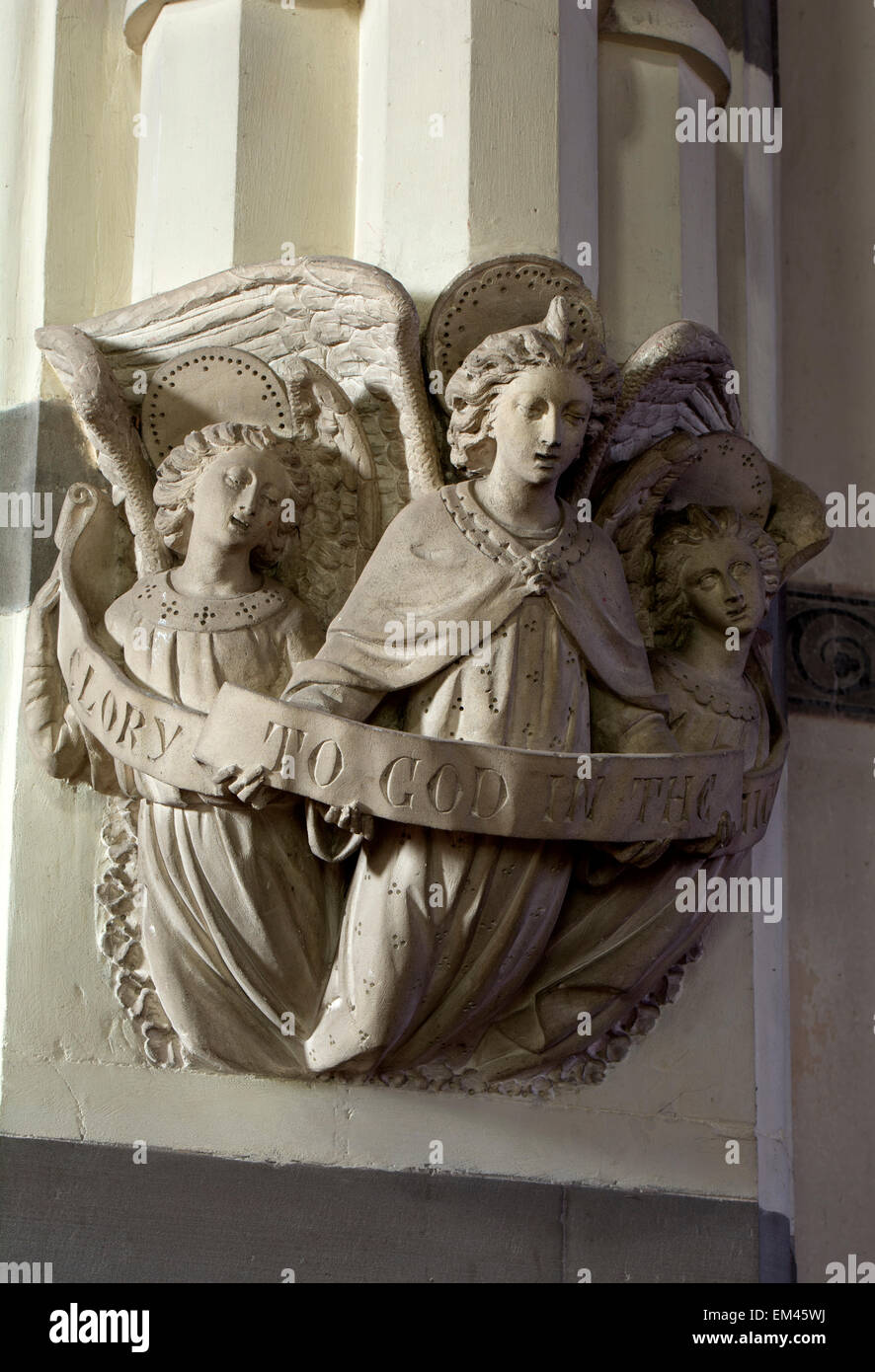 Angels carving, St. Peter`s Church, Clearwell, Gloucestershire, England ...
