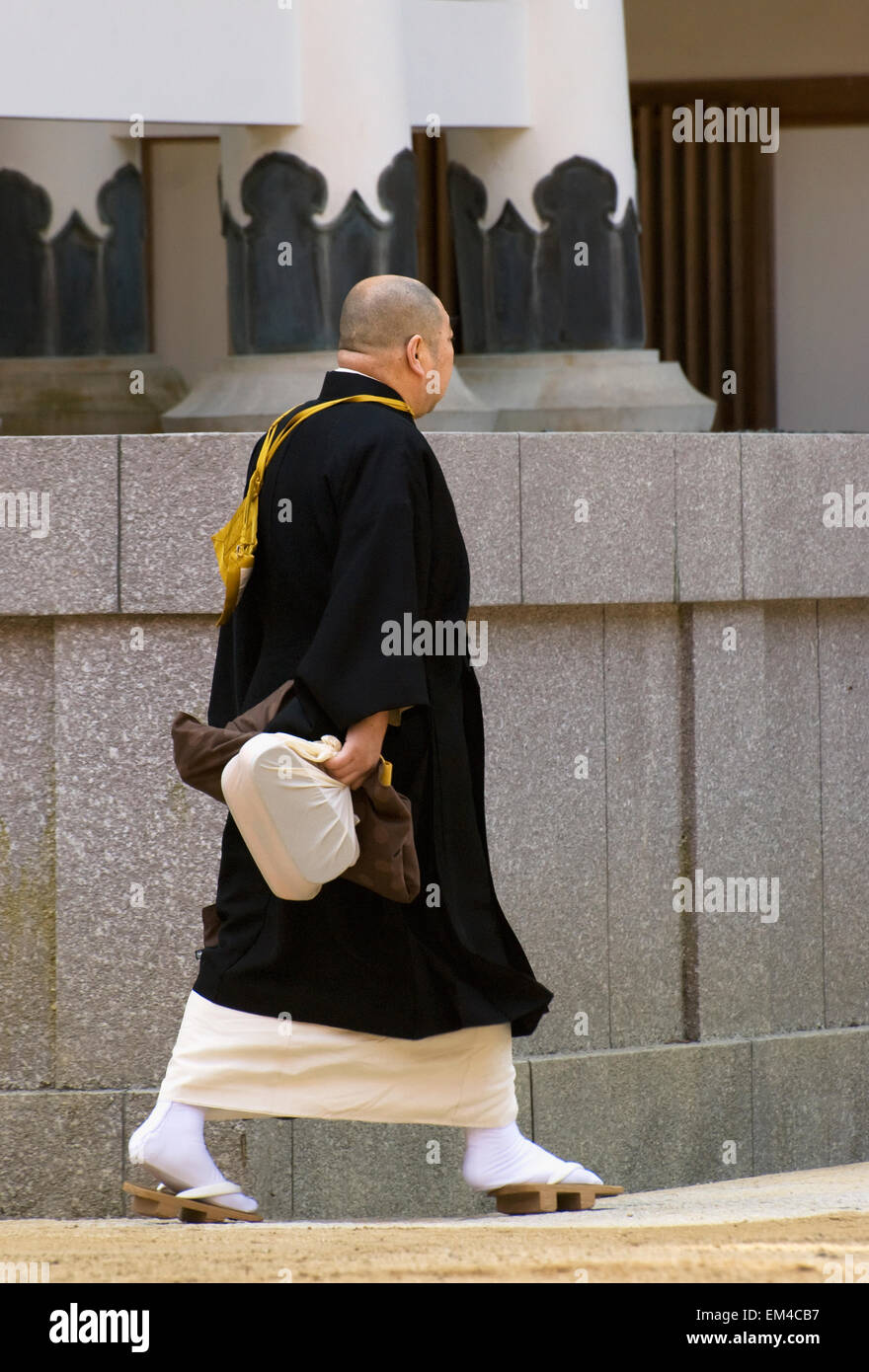 Japanese Monk Walking On Typical Wooden Sandals; Koyasan Wakayama Japan ...