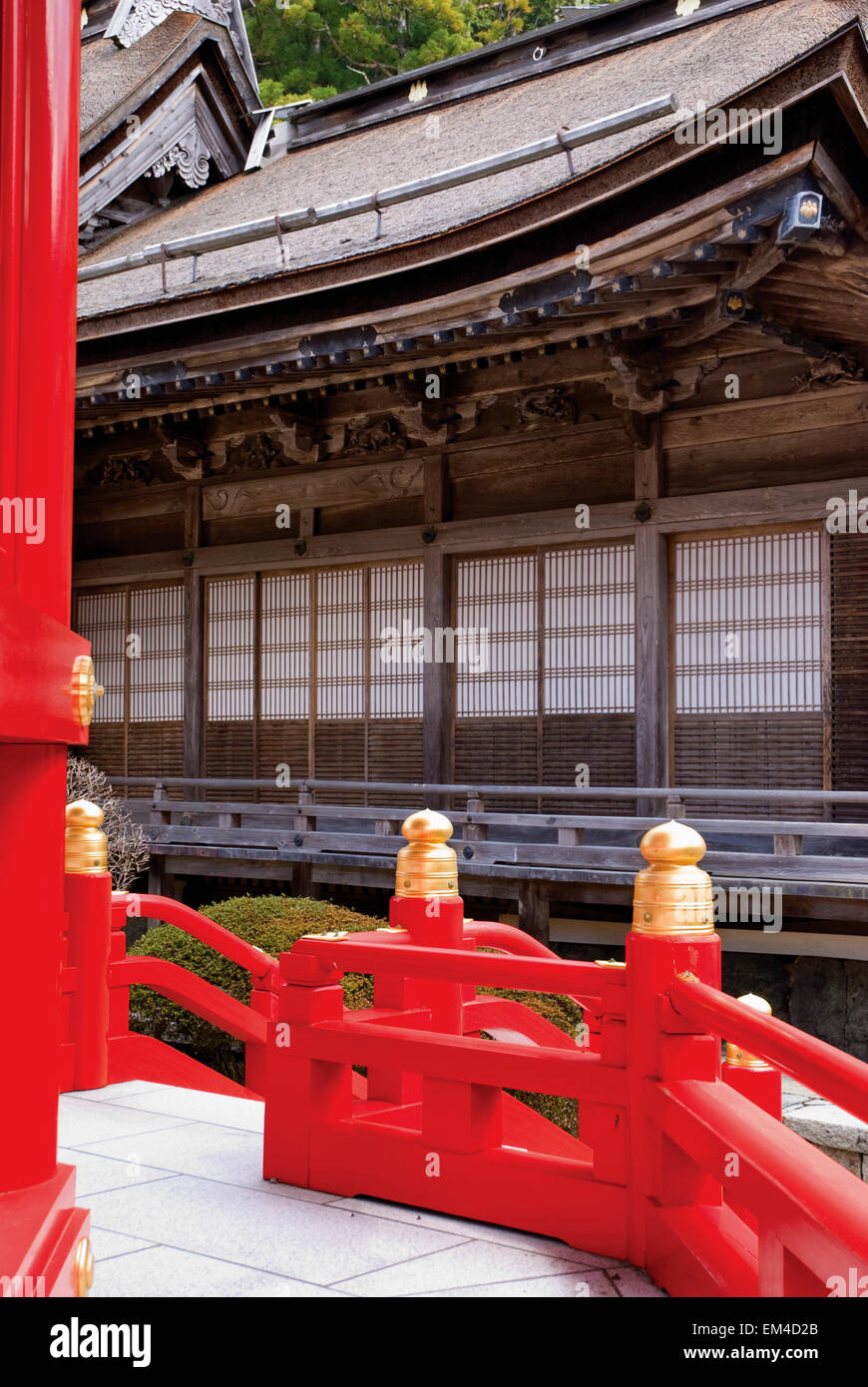 Japanese Temple With Red Wood Railing; Koyasan Wakayama Japan Stock ...