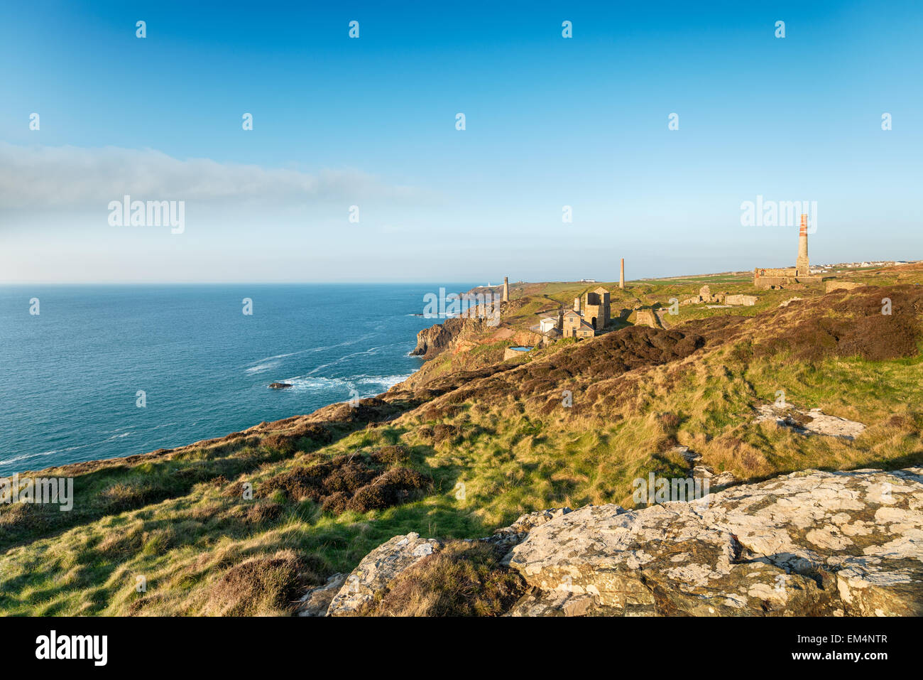 Cornish engine houses on the South West Coast Path at Levant near ...