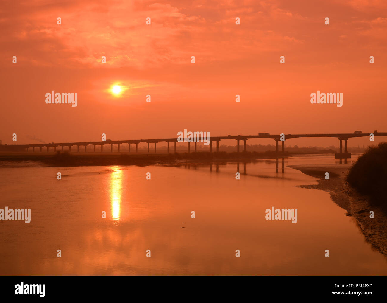 sunrise over traffic using the M62 motorway Ouse bridge crossing the ...