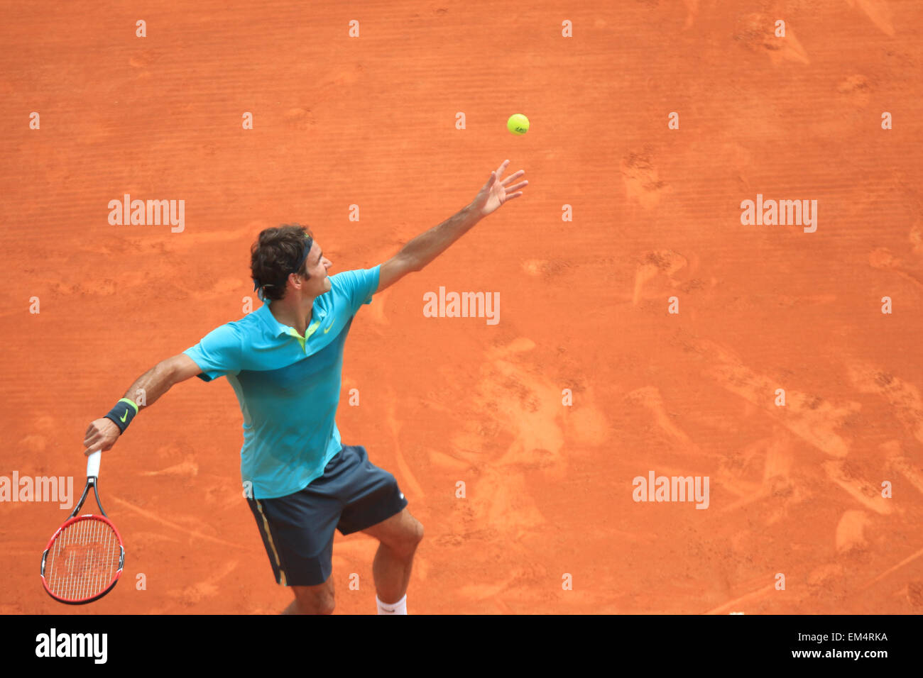 Monte Carlo, Monaco. 16th April, 2015. Roger Federer in action against ...